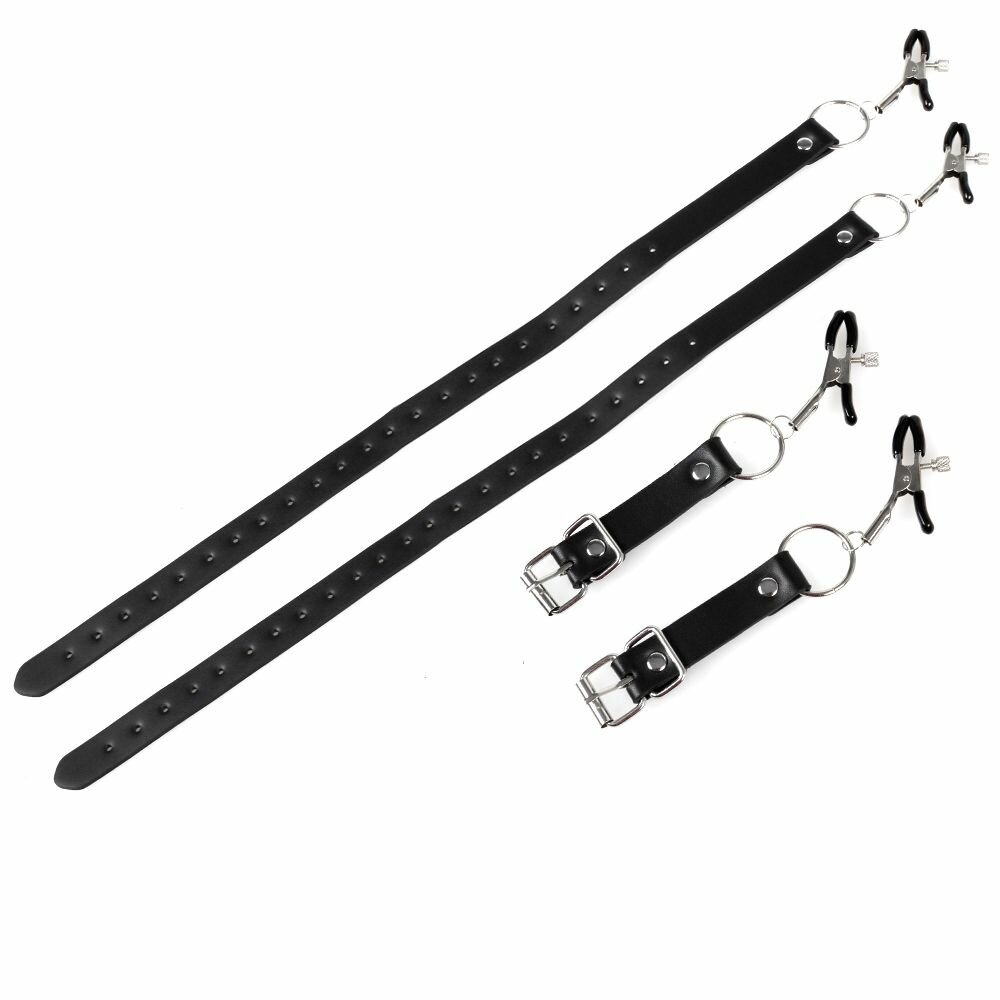 Товары для взрослых, Ремни для раздвижения половых губ с зажимами, Набор из двух штук Черный
