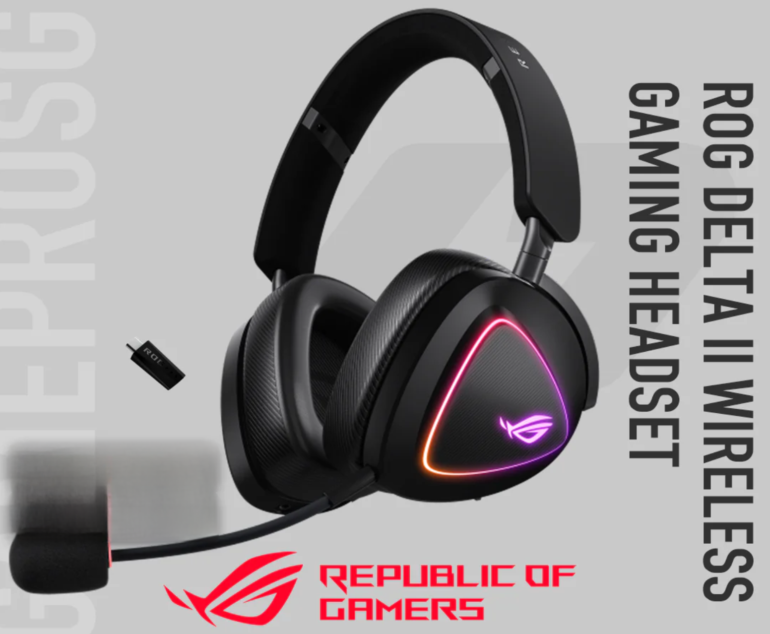 Беспроводная Игровая гарнитура Asus ROG Delta II, Hi-Res аудио, с подсветкой RGB, USB-C, микрофон, Bluetooth, Titan