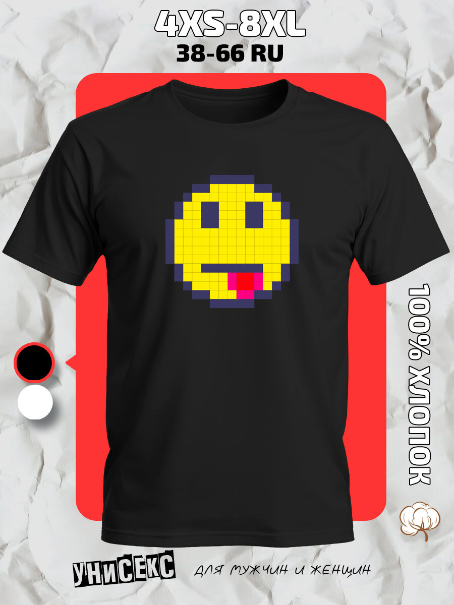 Футболка с принтом со смайлом пиксель