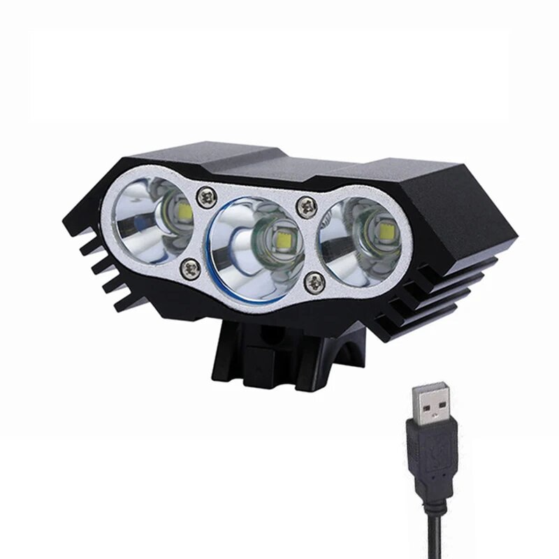 Велофонарь передний алюминиевый 3xT6 BC0532 Черный, USB Port Black