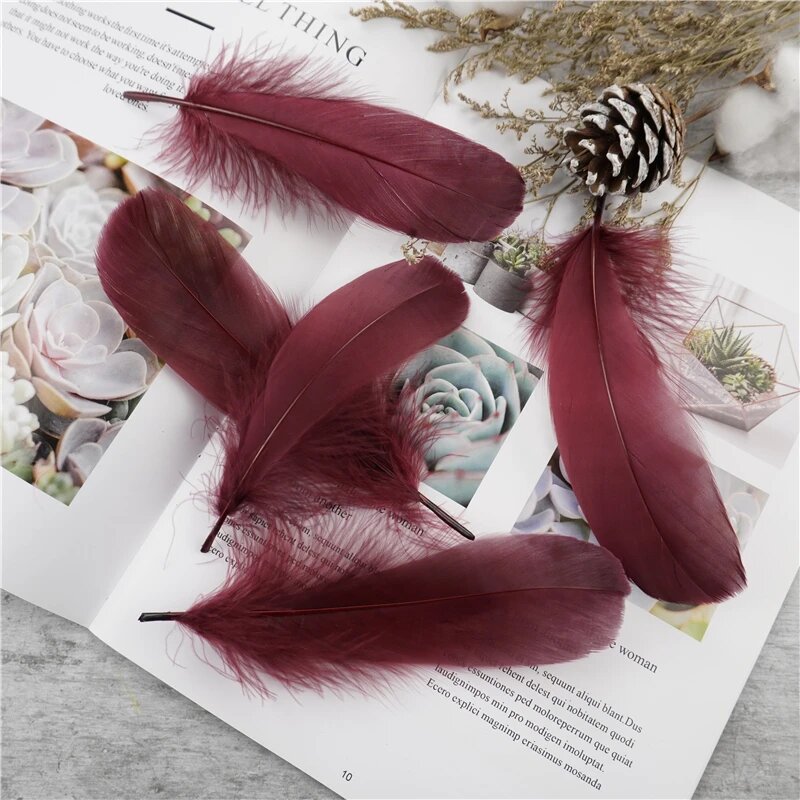 Окрашенные гусиные перья FlyReal 13-18 см Бордовый, 100Pcs, Wine red