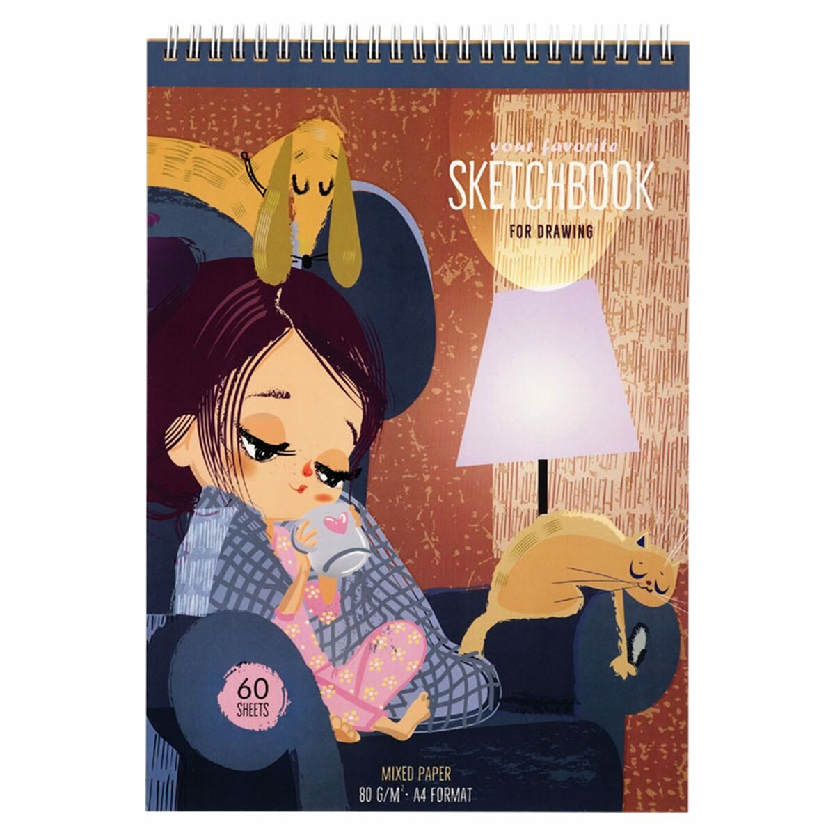 Блокнот для зарисовок А4, 60л ArtSpace "Уютный дом" (120 г/кв. м, микс 3 блока - крафт+черный+пастель, спираль) (SkА460_38365)