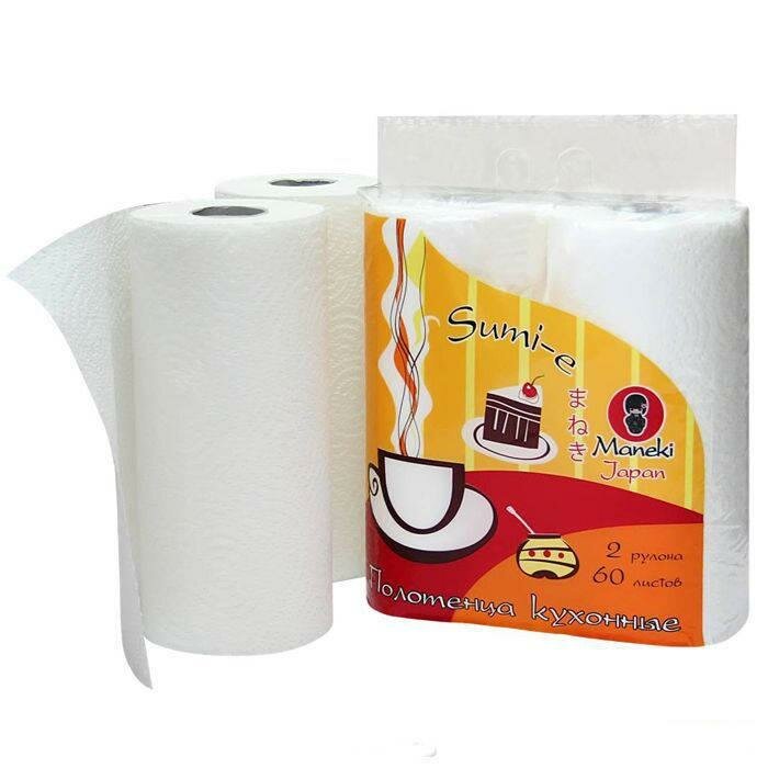 Maneki Sumi-e Полотенца кухонные бумажные с тиснением и перфорацией двухслойные 220*240 мм 60 листов 2 рулона