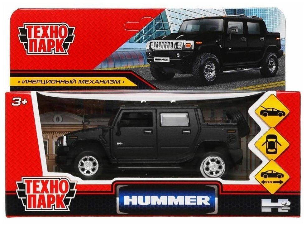 Модель Инерционная Технопарк Hummer H2 PICKUP (12см, металл, открываются двери, матовый черный, в коробке) HUM2PICKUP-12MAT-BK, (Huada Toy Co, Ltd)