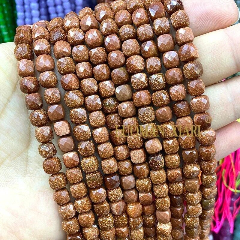 Кубические бусины из халцедона LUOMAN XIARI 7-8 мм Коричневый, 7-8mm 22-23pcs, gold sand stone