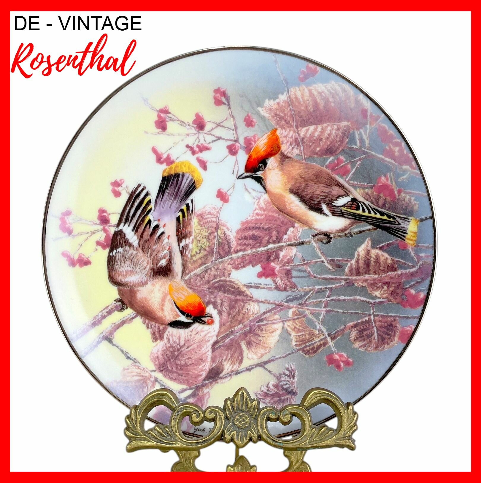 Декоративная винтажная тарелка Rosenthal, Свиристель, Rosenthal. Германия