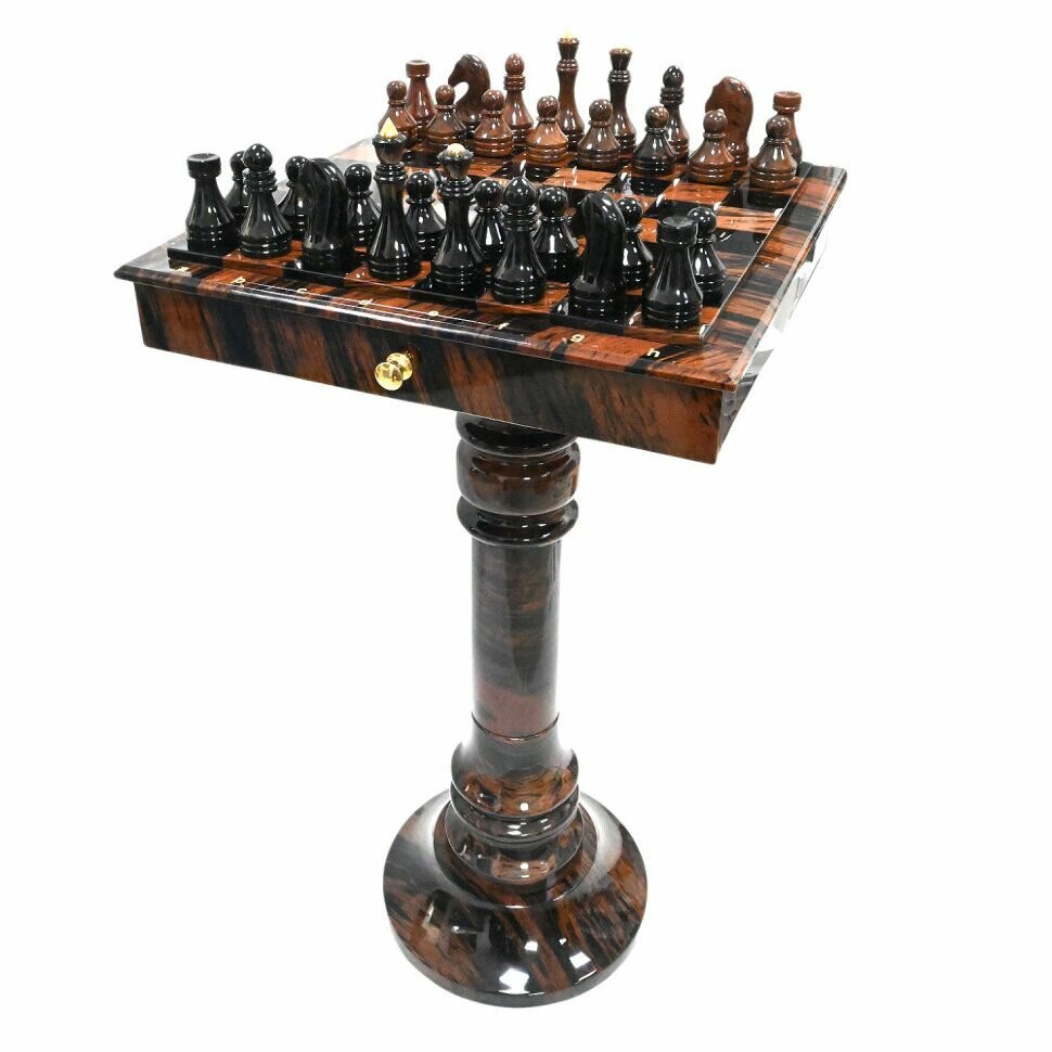 Шахматный стол из камня обсидиан 430*430*860мм