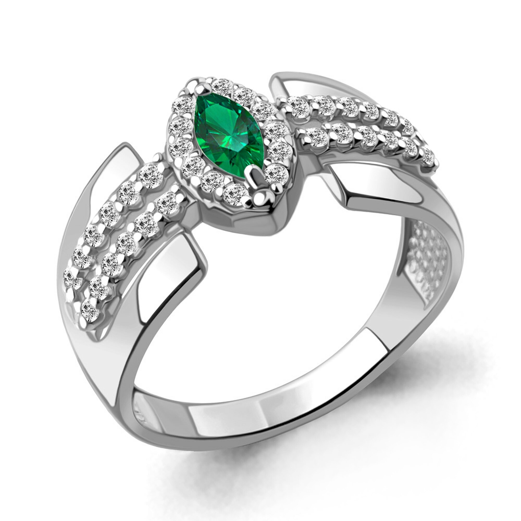 Кольцо, серебро, 925 проба, родирование, кристалл, фианит