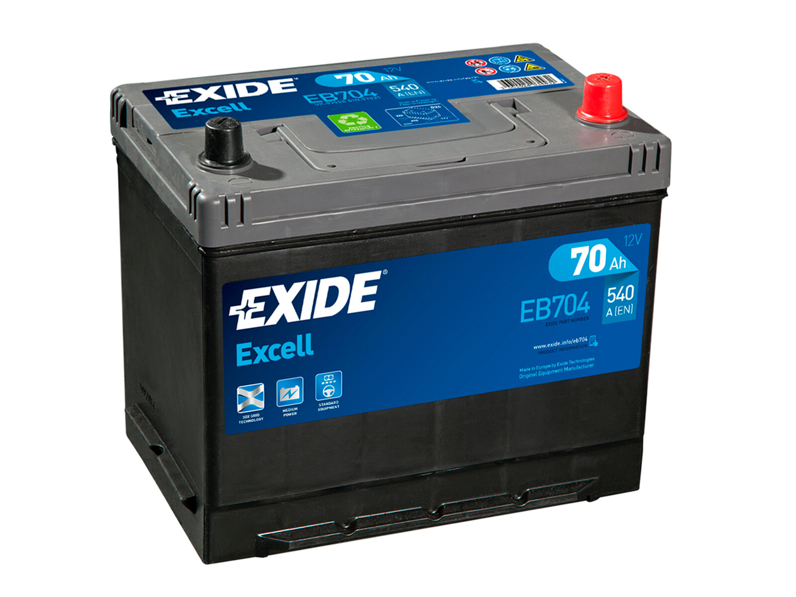 Аккумулятор EXIDE EB704 Excell 12V 70Ah 540A