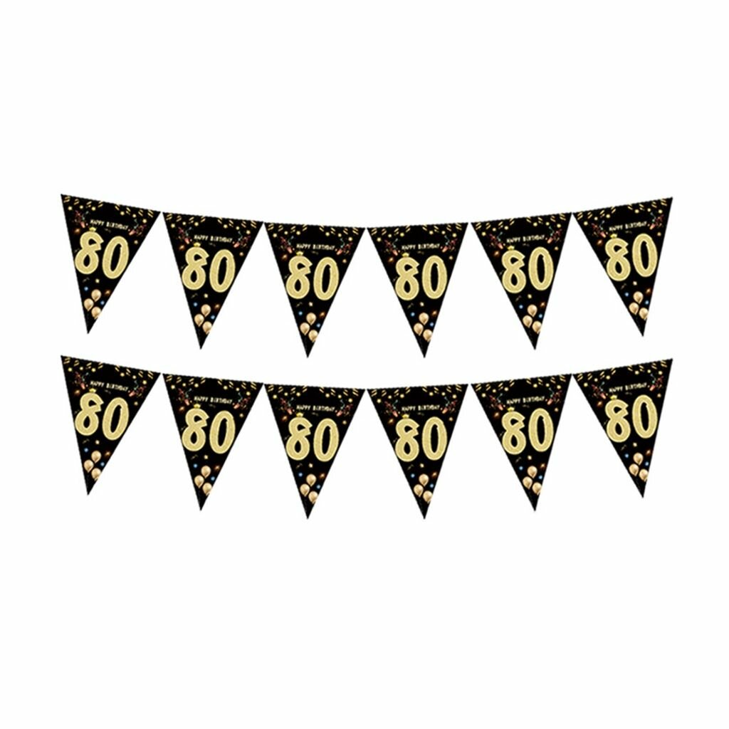 Украшение черно-золотым треугольным флагом для вечеринки по случаю дня рождения годовалой девочки