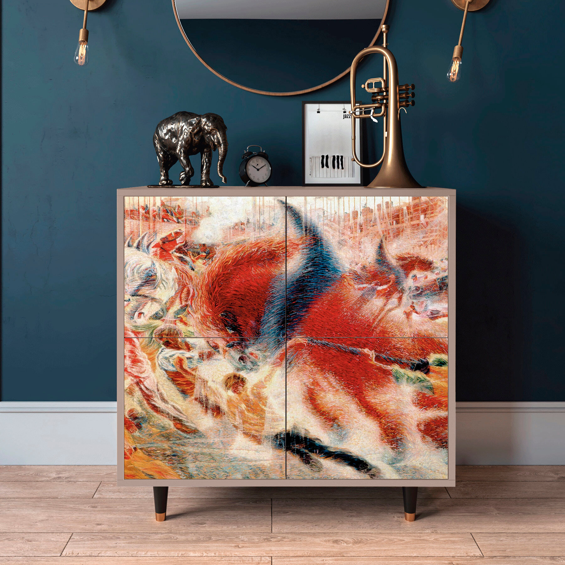 Комод - STORYZ - BS3 The City Rises by Umberto Boccioni, Размер - 94 x 96 x 48 см, Цвет корпуса - Бежевый