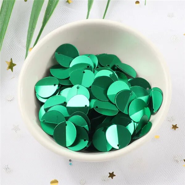 ПВХ пайетки 12 мм, 10 г, 20 цветов Изумрудный, Grind green