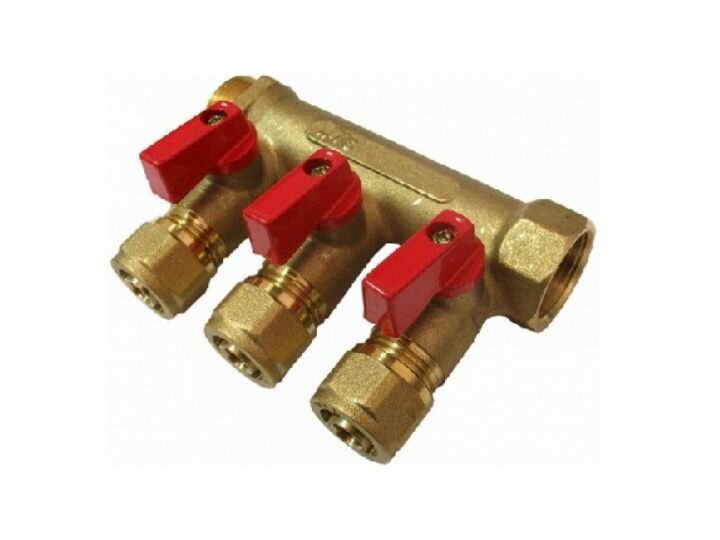 Коллектор ф3/4 ВР/НР с кранами 16ц*3 выхода