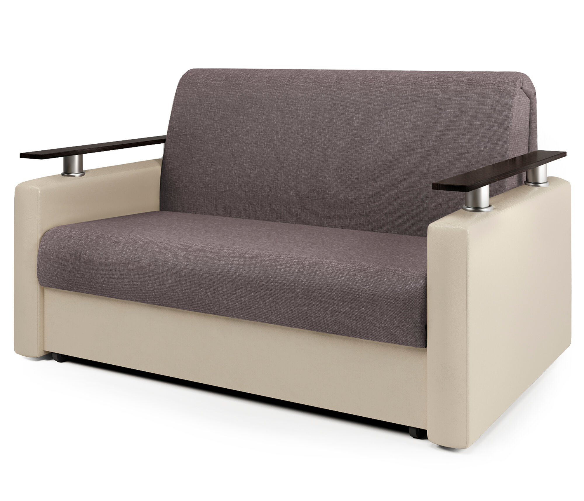 Диван-кровать Шарм-Дизайн Шарм 120х194 см, диван раскладной, аккордеон, прямой, рогожка латте и экокожа бежевый