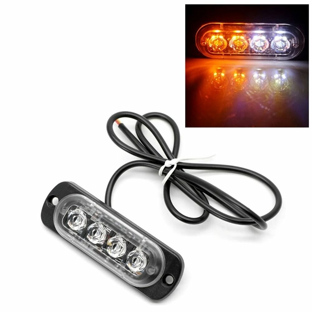 Стробоскоп в авто 4 LED 12-24V, бренд DLED, 86х29х10мм, цвет свечения - белый и оранжевый