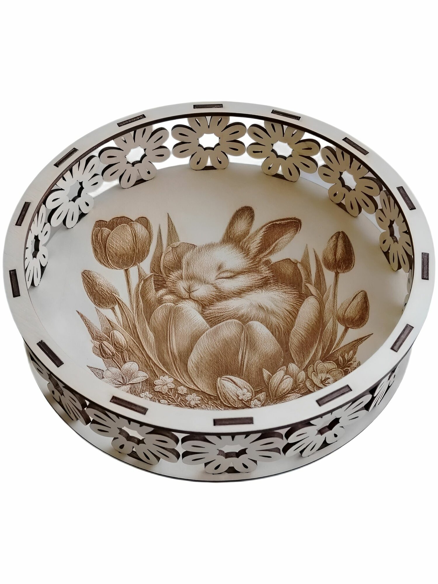 Конфетница Граверный ДворЪ "Цветочек", с рисунком Зайчик с Тюльпанами, 20 см