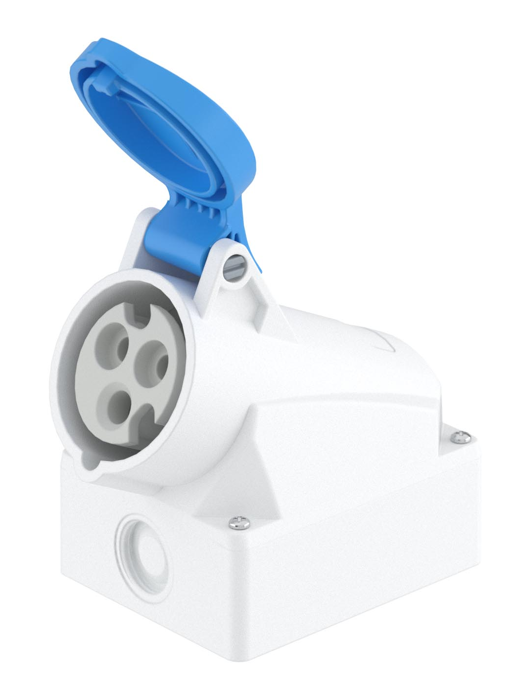 Розетка силовая DKC / ДКС WS стационарная настенная в корпусе из самозатухающего пластика синяя, длиной 128мм, 32А 2P+E 230В, IP44 / электрика