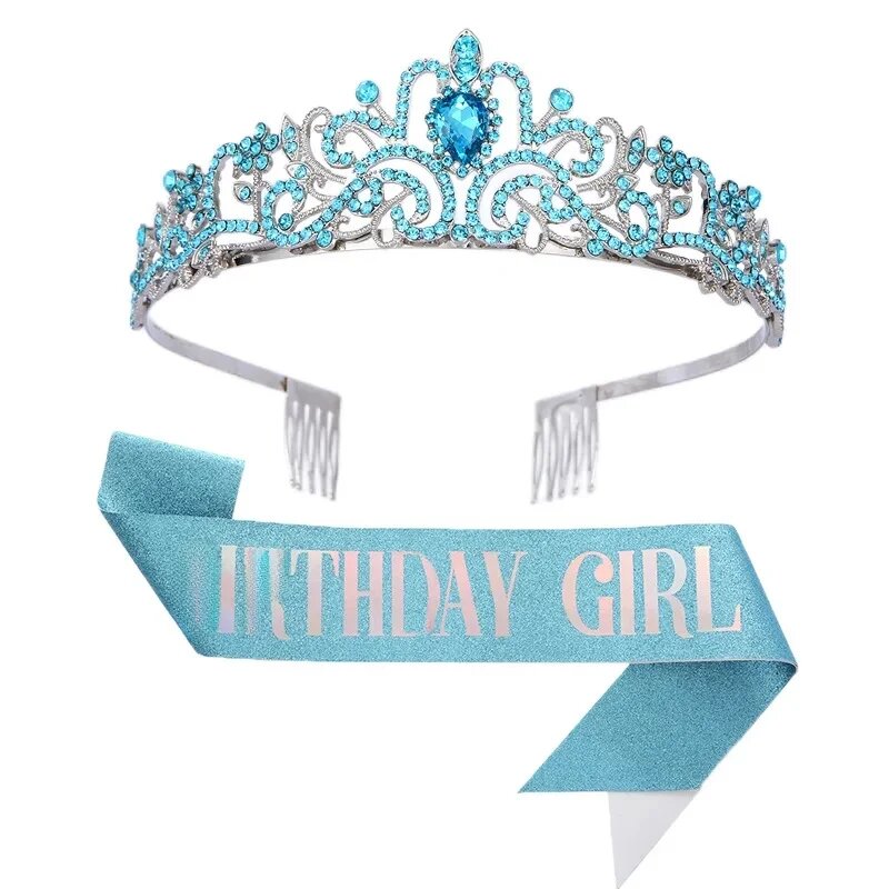 Пояс с короной, синий, для именинниц