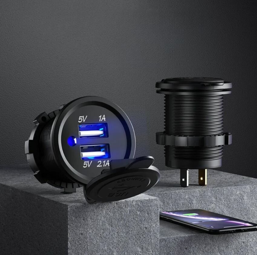 Разветвитель прикуривателя врезной для авто, USB зарядка в машину USB- USB