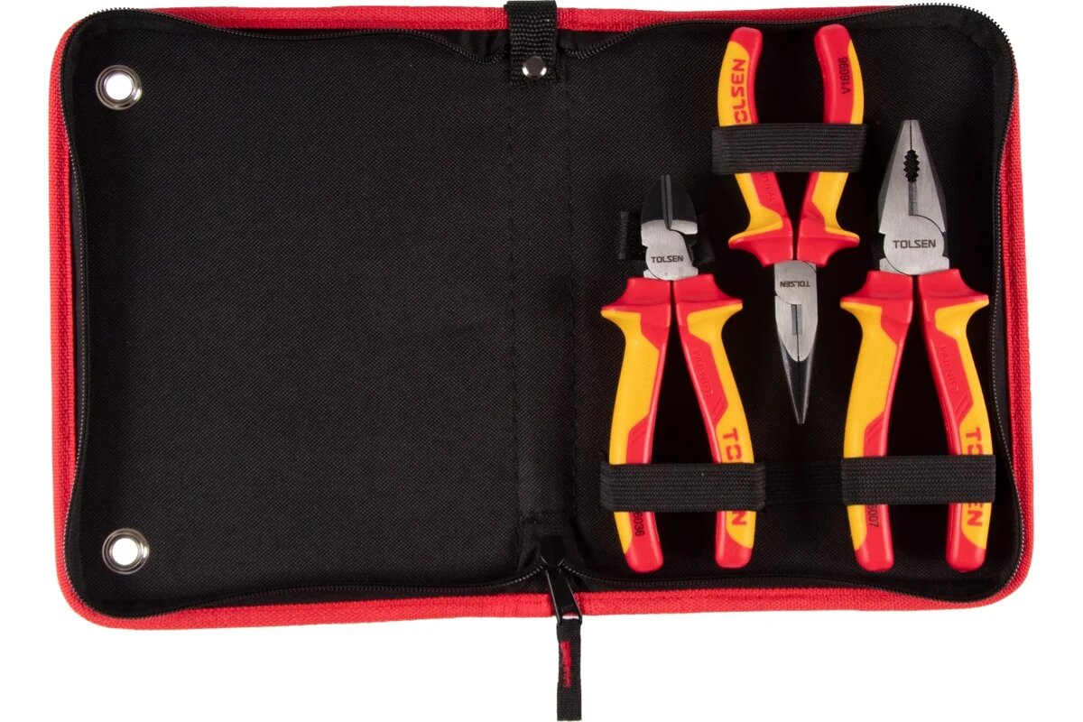 TOLSEN Набор пассатижей и бокорезов диэлектрических, 3 предмета, в футляре на молнии V83103
