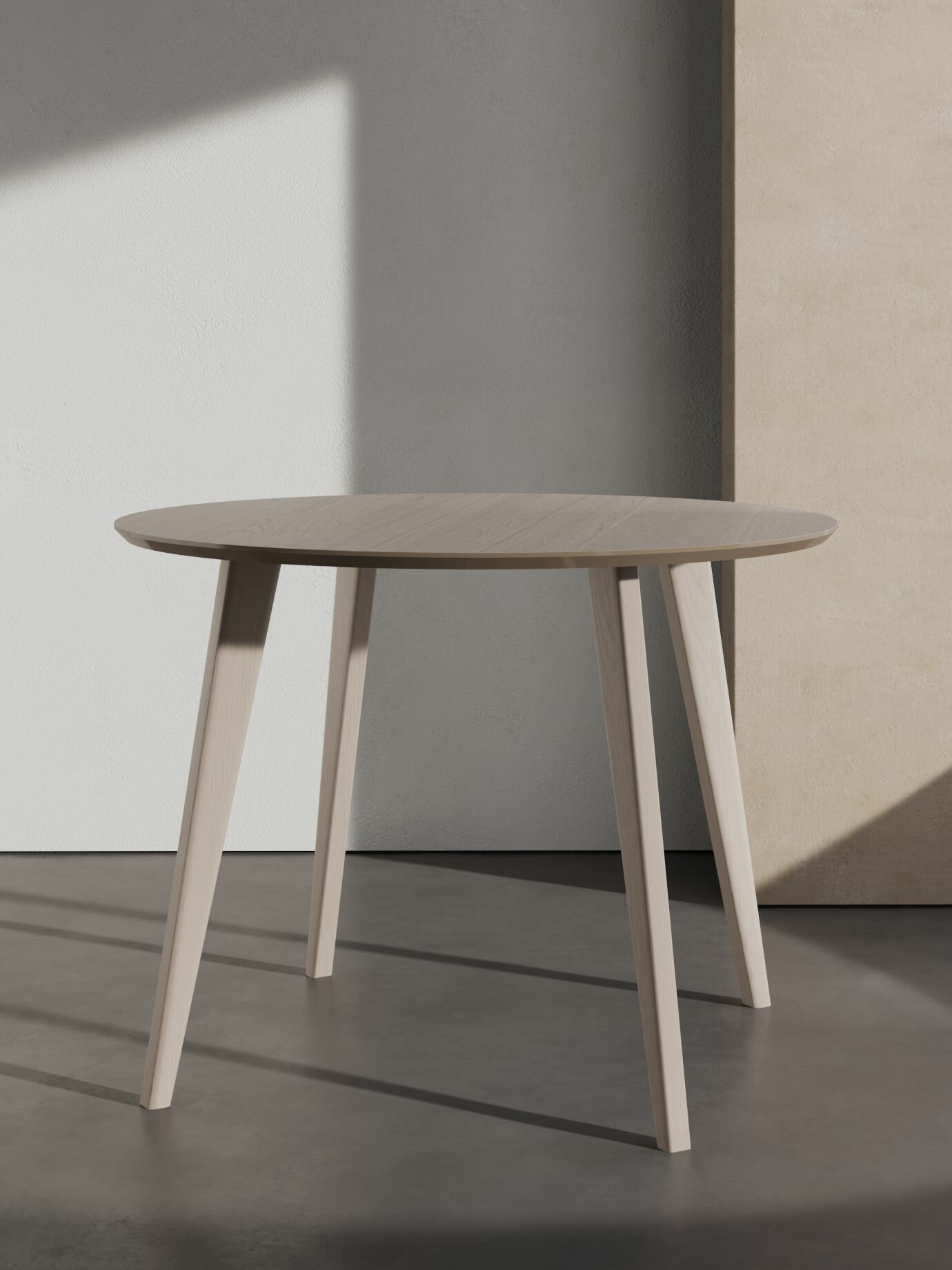 Стол круглый обеденный из массива кухонный, 100 см, белый (белёный)