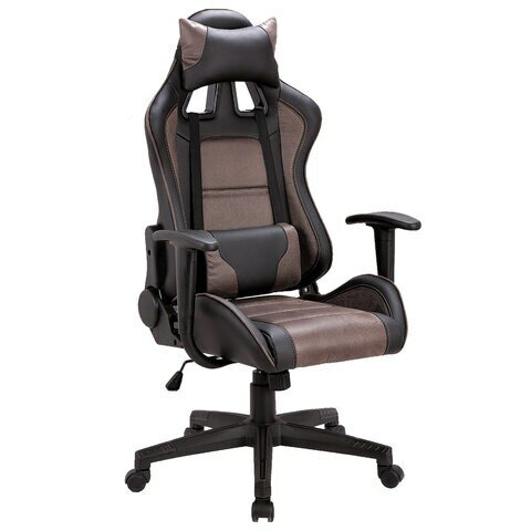 Кресло компьютерное Brabix 531819 GT Racer GM-100, две подушки, ткань, экокожа, черное/коричневое