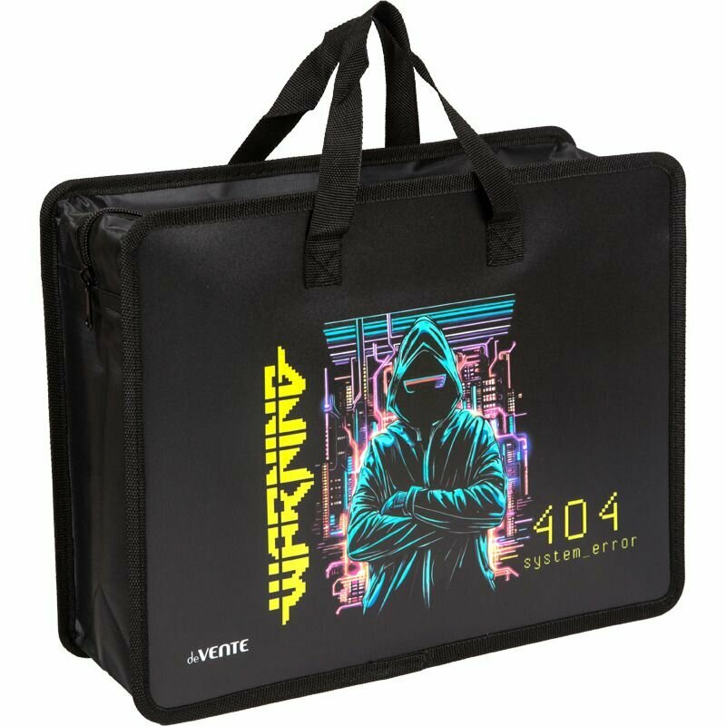 Сумка папка для тетрадей deVente "Cyber", А4, на молнии, из пластика, с текстильным расширением 10см