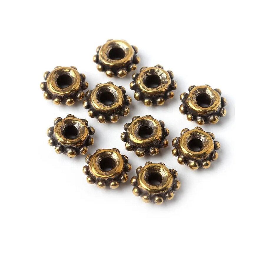 Бусина металлическая, 10х5мм, Anna Bronze, рондель с пупырышками, базовый материал - латунь, цвет античная латунь (золотистый с чернением), 2 шт.