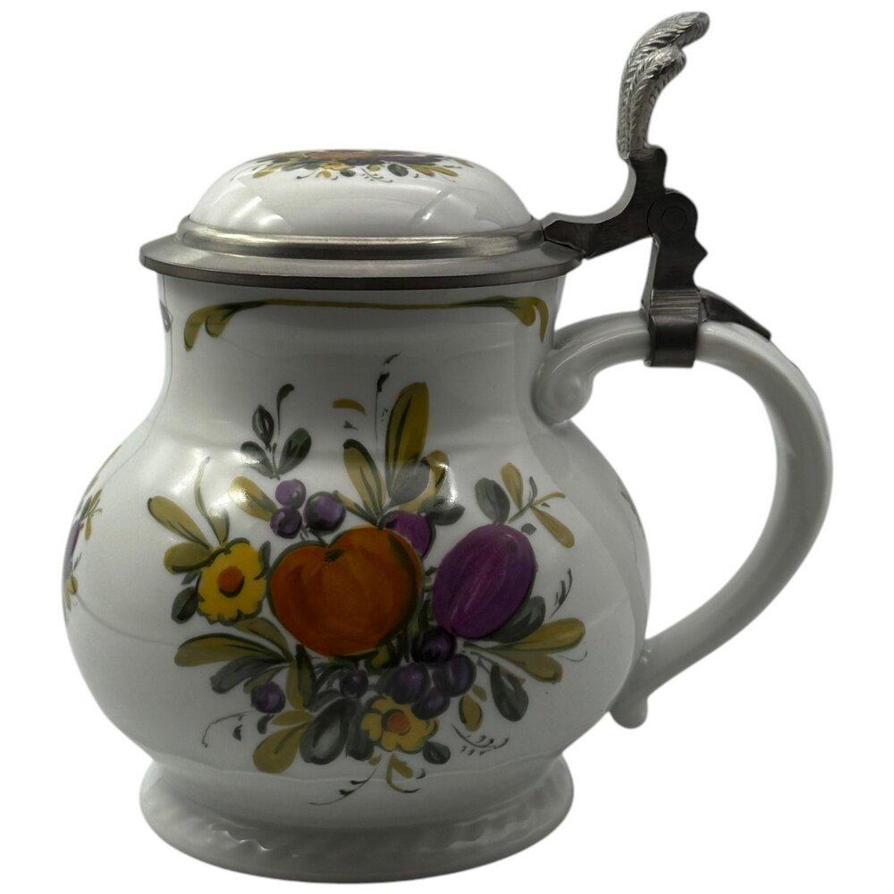 Пивная кружка "Фруктовый букет", дамская, 0.5 л, фарфор, олово, 1970-1980 гг, Royal Tettau, Германия