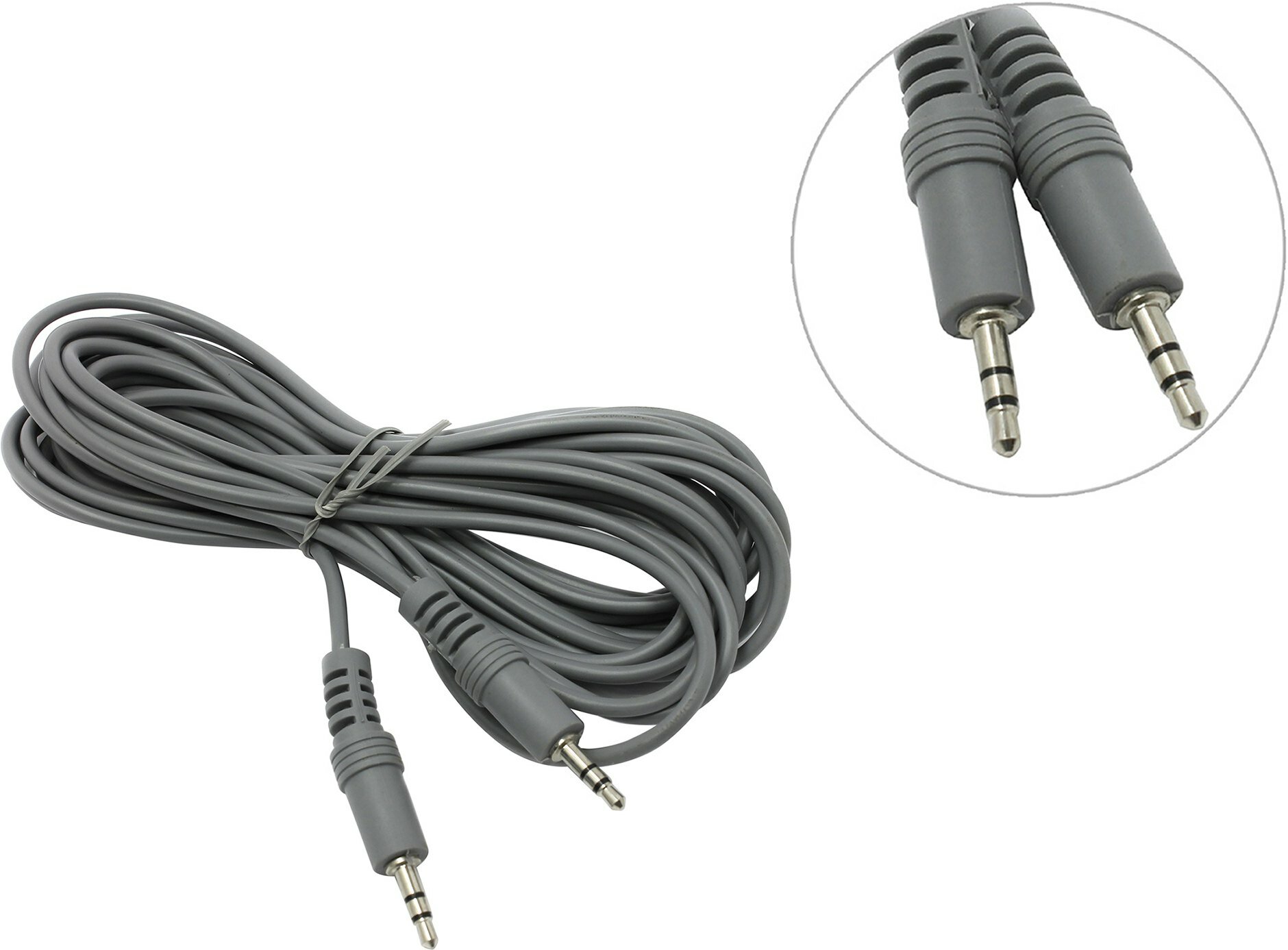 Аудиокабель соединительный, Smartbuy 3.5 Jack(M) - 3.5 Jack(M), стерео, аудио, 5,0 м, пакет(KA-335), серый.