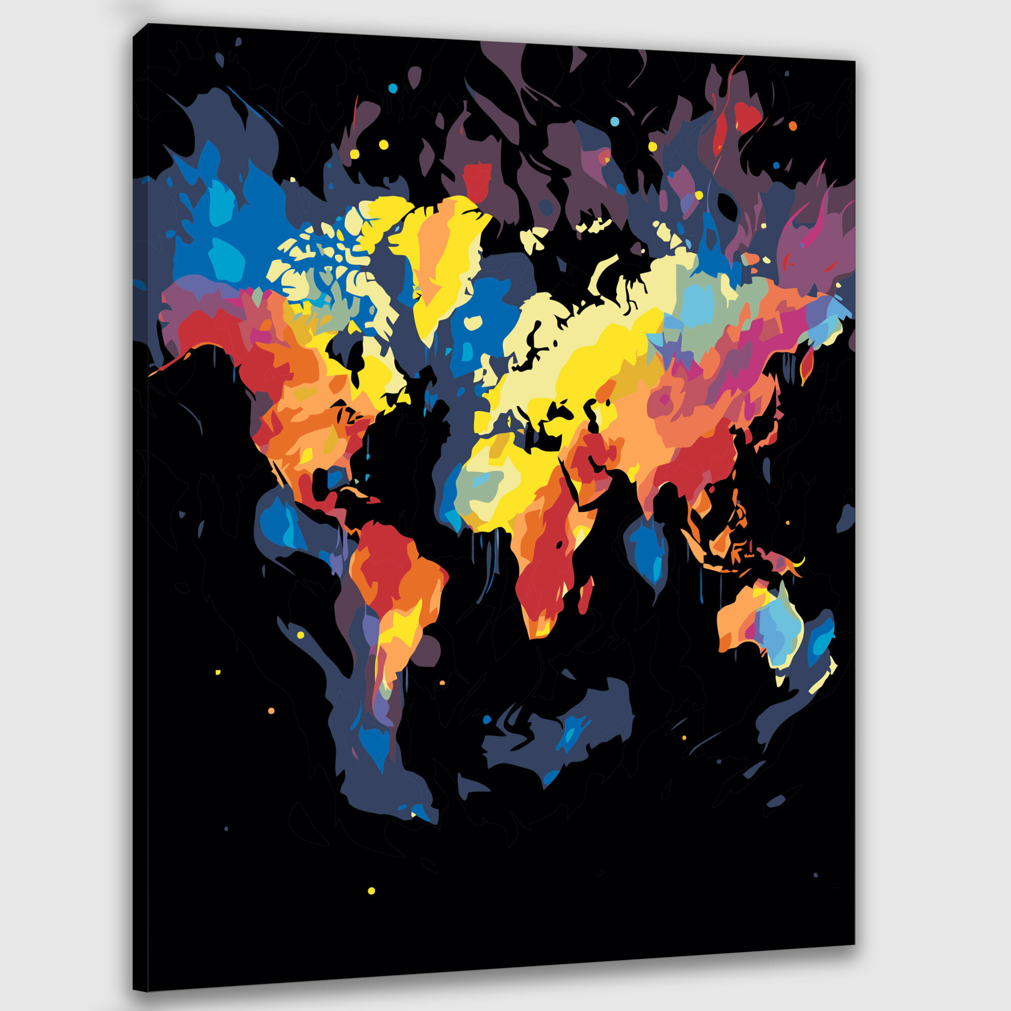 Картина по номерам 40x50 см, абстракция, цифровое искусство, динамичная карта мира, яркие цвета, контрастные цвета