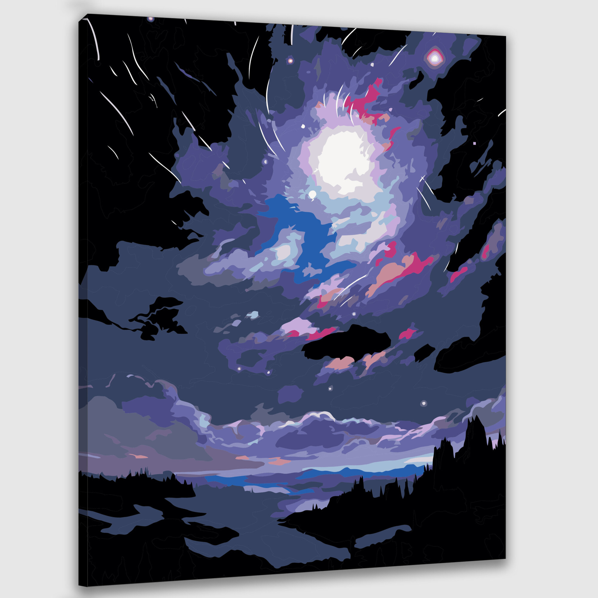 Картина по номерам 40x50 см, цифровая картина, ночное небо, лунный фейерверк, яркие всплески цветов, сверкающие дорожки