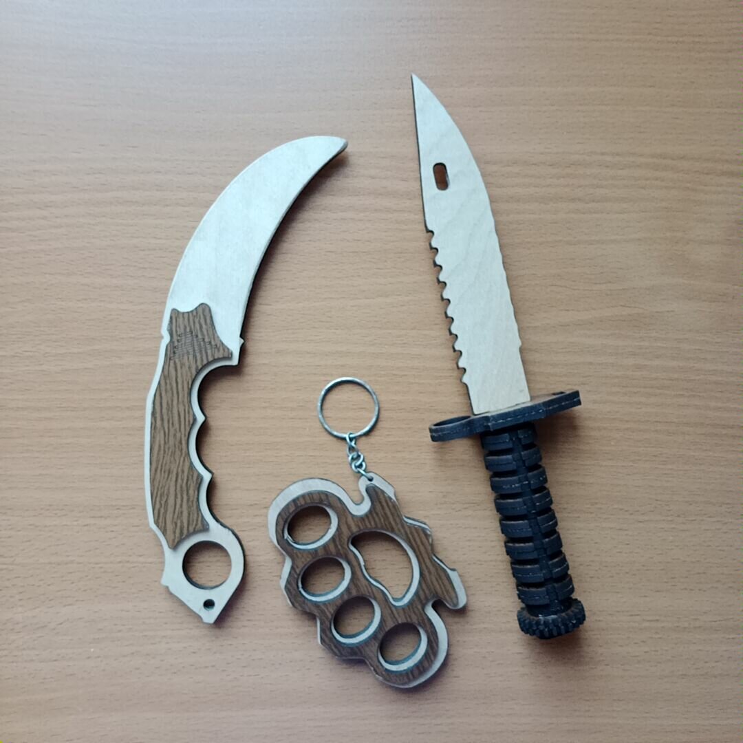 Набор деревянного оружия -3 предмета (керамбит, М-9, кастет)