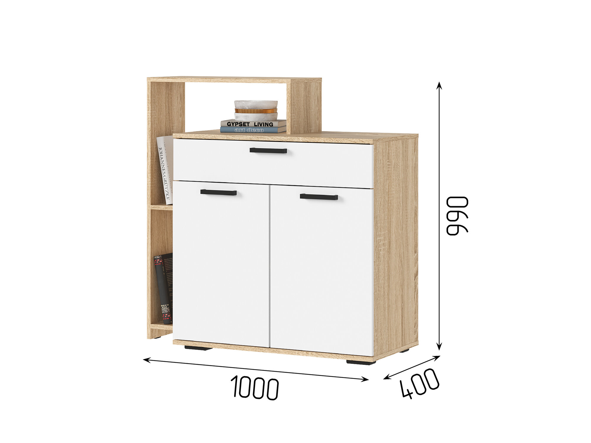 Комод-тумба санса КМ-01 (1000х990х400) цвет Дуб сонома - Белый
