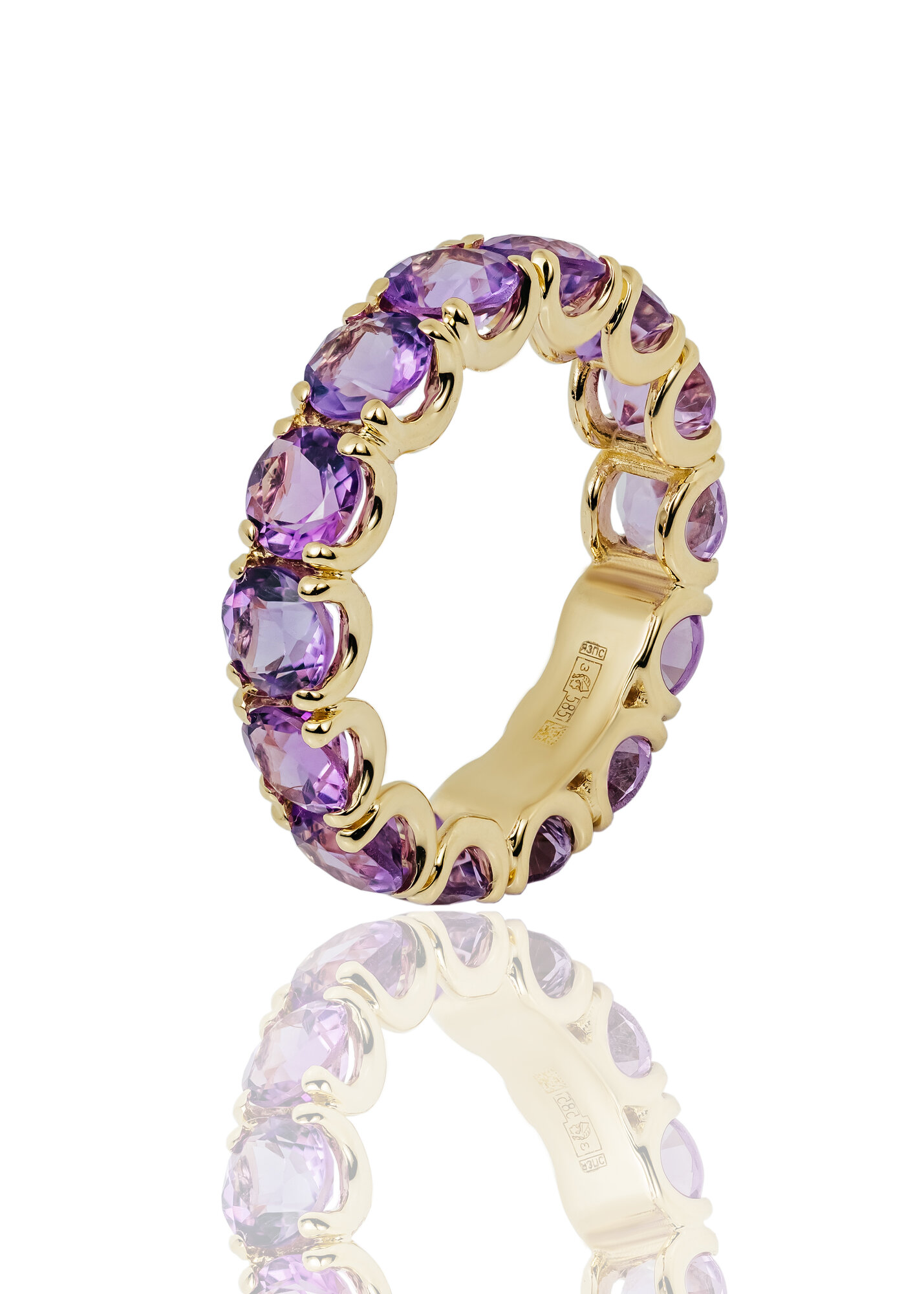 Кольцо дорожка, желтое золото, 585 проба, аметист