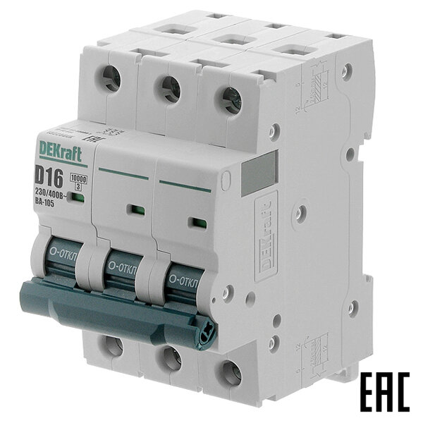 Автоматический выключатель на Din-рейку DEKraft ВА105-3P-016А-D 13225DEK D16А/3п/10кА
