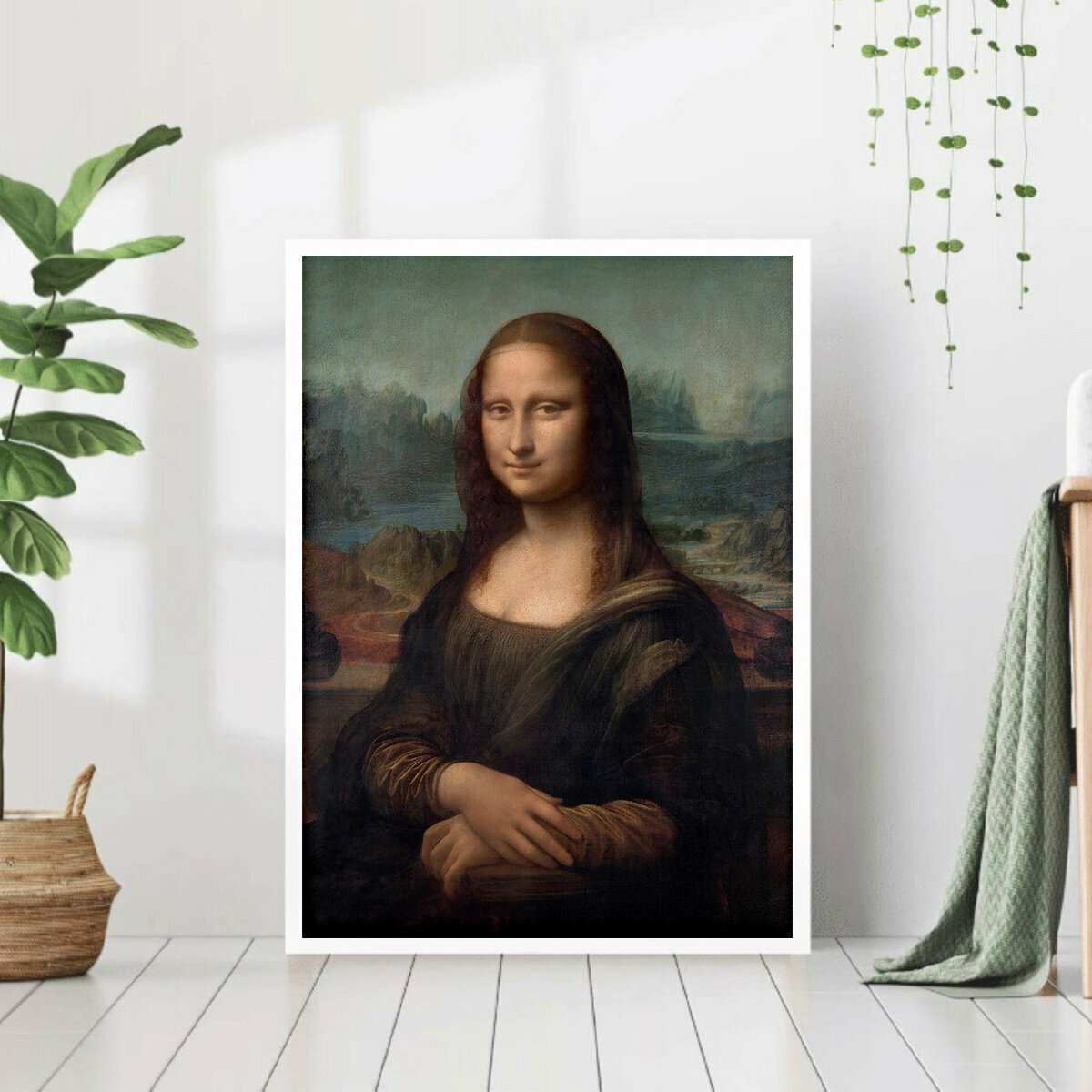 Постер " Мона Лиза репродукция" 40x50 в белой рамке для интерьера на стену