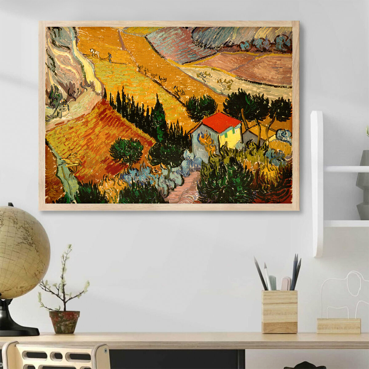 Постер "Репродукция Ван Гог Долина с пахарем пейзаж" 40х50 см без рамки на стену для интерьера