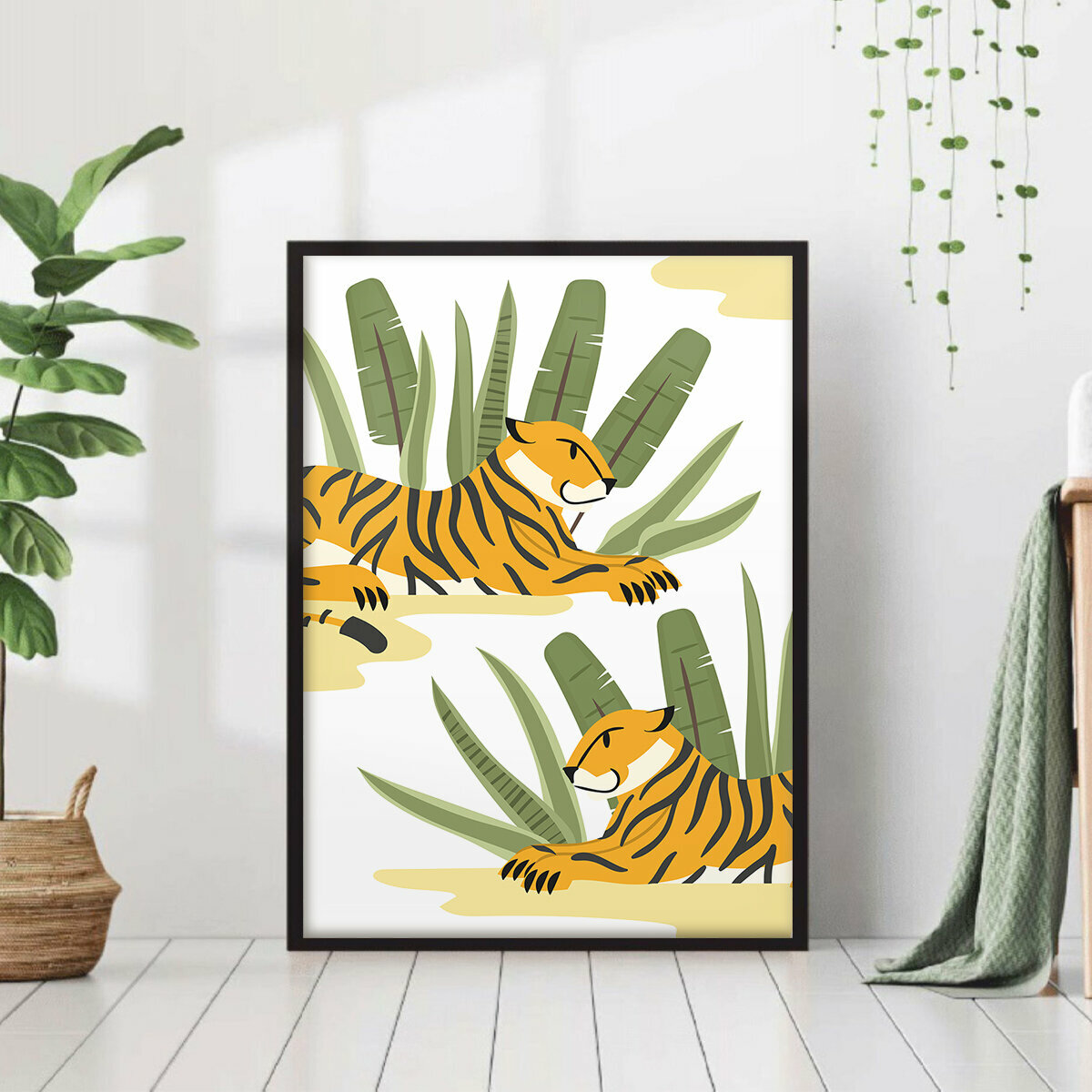 Постер "Тигры в саванне" в черной рамке 40x50 см для интерьера на стену