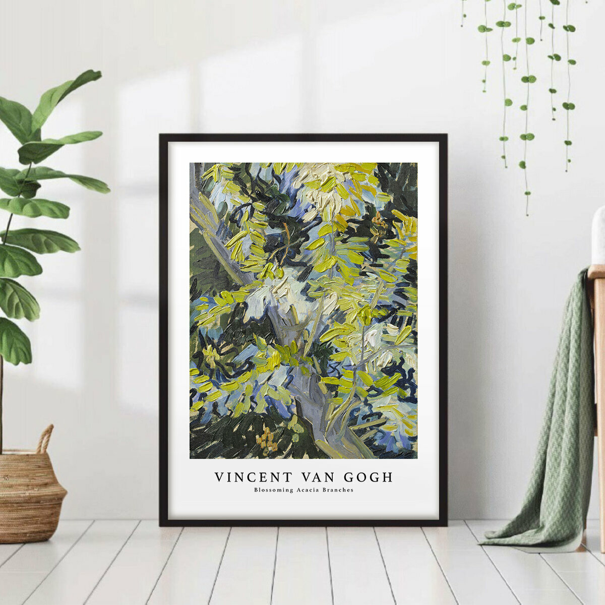 Постер " Акация Ван Гог репродукция" 40x50 в черной рамке для интерьера на стену