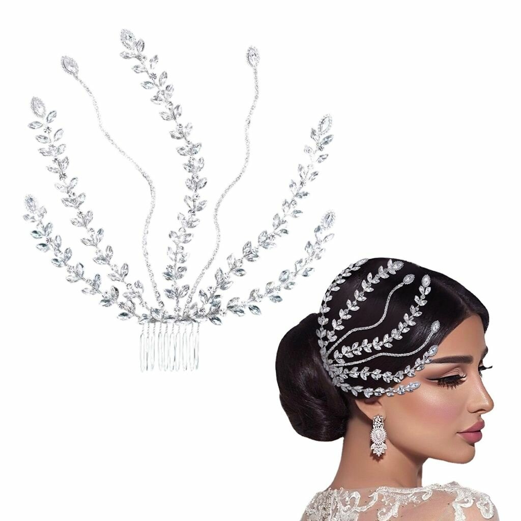 Серебряная расческа-вставка из пшеничного колоса, свадебная тарелка для волос, гибкая расческа волос горного хрусталя