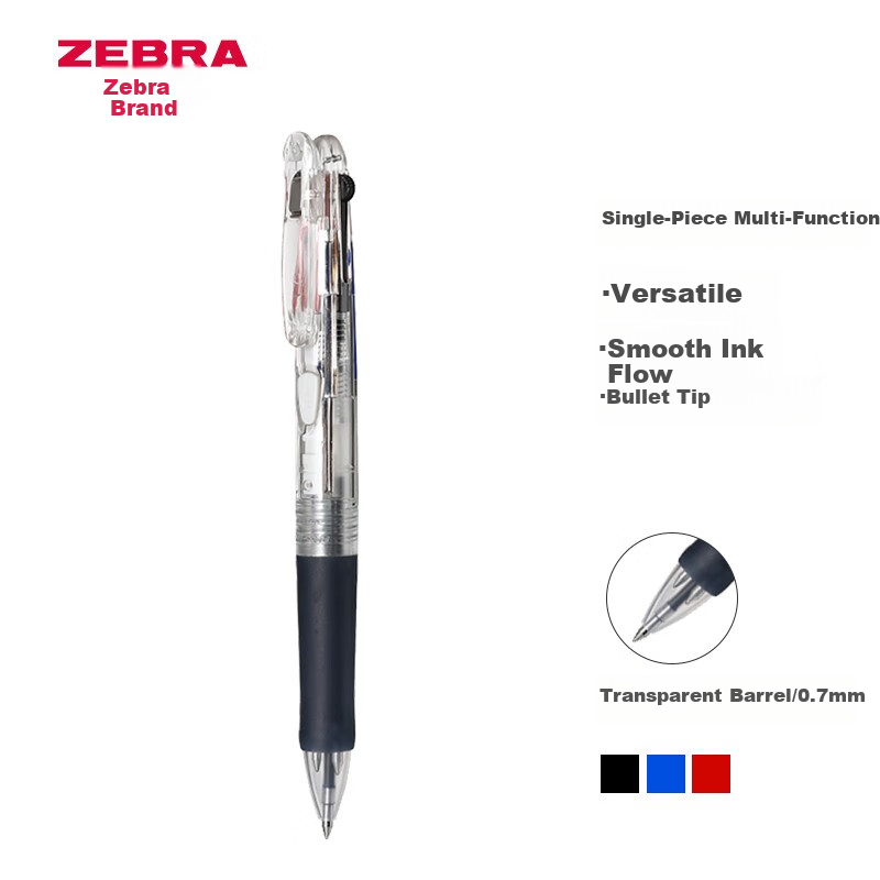 ZEBRA Multi-Function Tri-Color Ballpoint Pen Black Blue Red 0.7mm Multi-Color Pen Student Business Office Signature Pen B3A3 Transparent Barrel