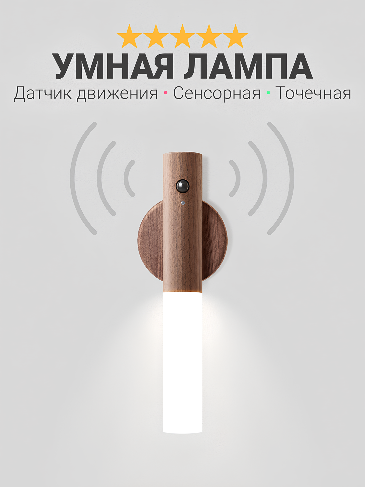 Светильник с датчиком движения SMART LIFE, умный, беспроводной, настенный, светодиодный, темное дерево
