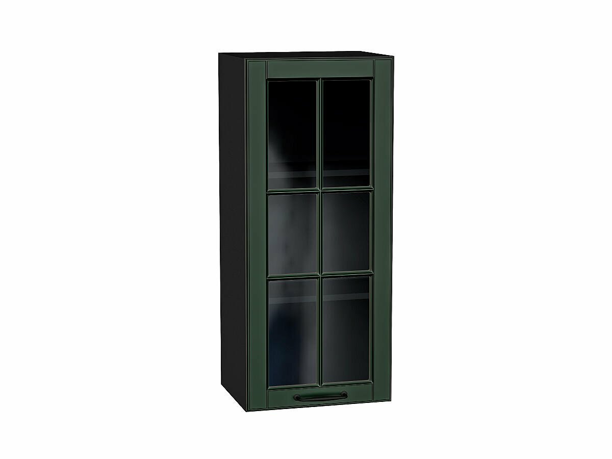 Шкаф верхний с 1-ой остекленной дверцей Дублин, цвет фасада Special Green, цвет каркаса Graphite, стекло прозрачное, 920*400*318 мм