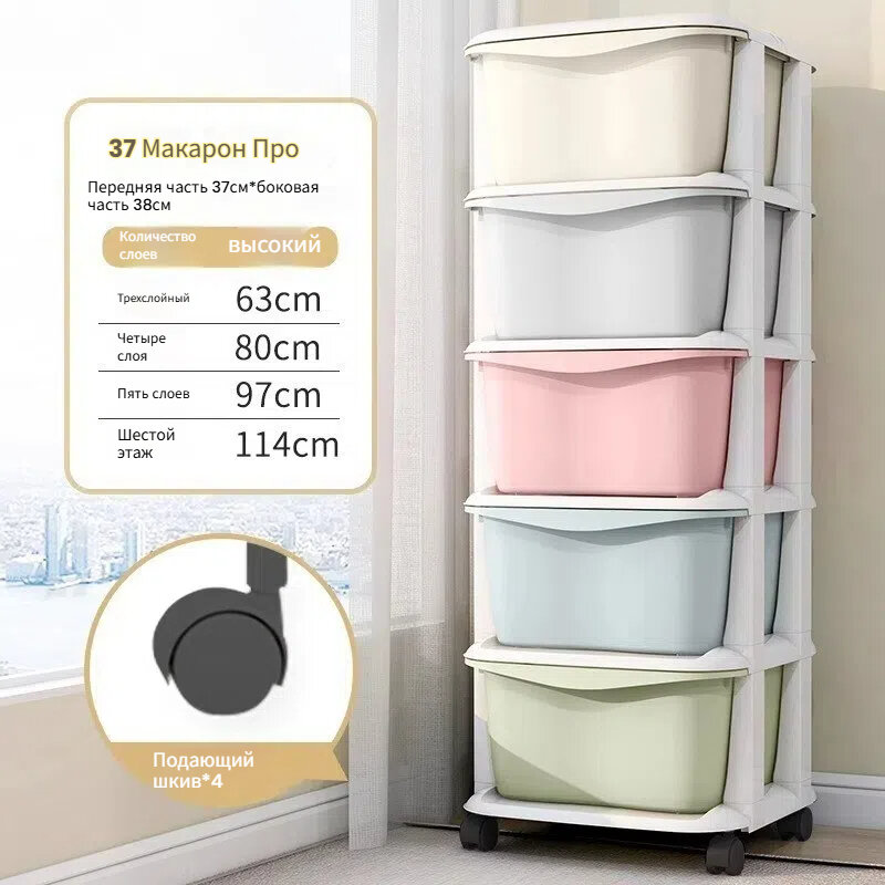 Комод для игрушек S417, 5 ящиков, голубой/зеленый, розовый, пластик