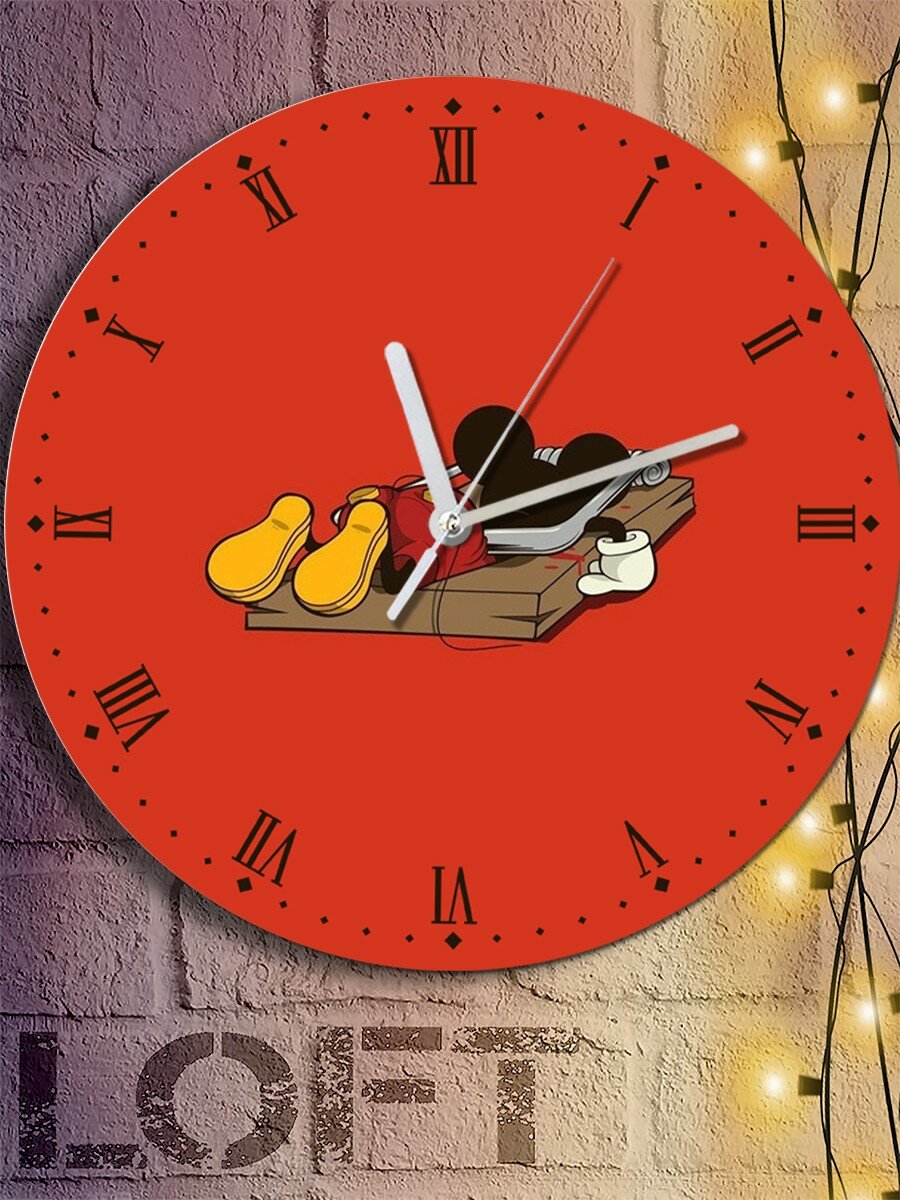 Настенные часы УФ с принтом мультфильмы микки маус (mickey mouse, минни, плуто, для детей) - 7329