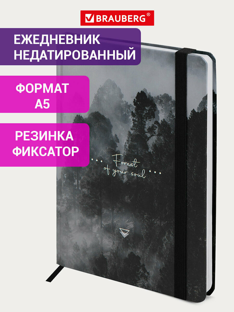 Ежедневник недатированный А5 145х203 мм, блокнот для записей 128 листов с резинкой, планер планинг, записная книжка, твердая обложка, Brauberg, 116287