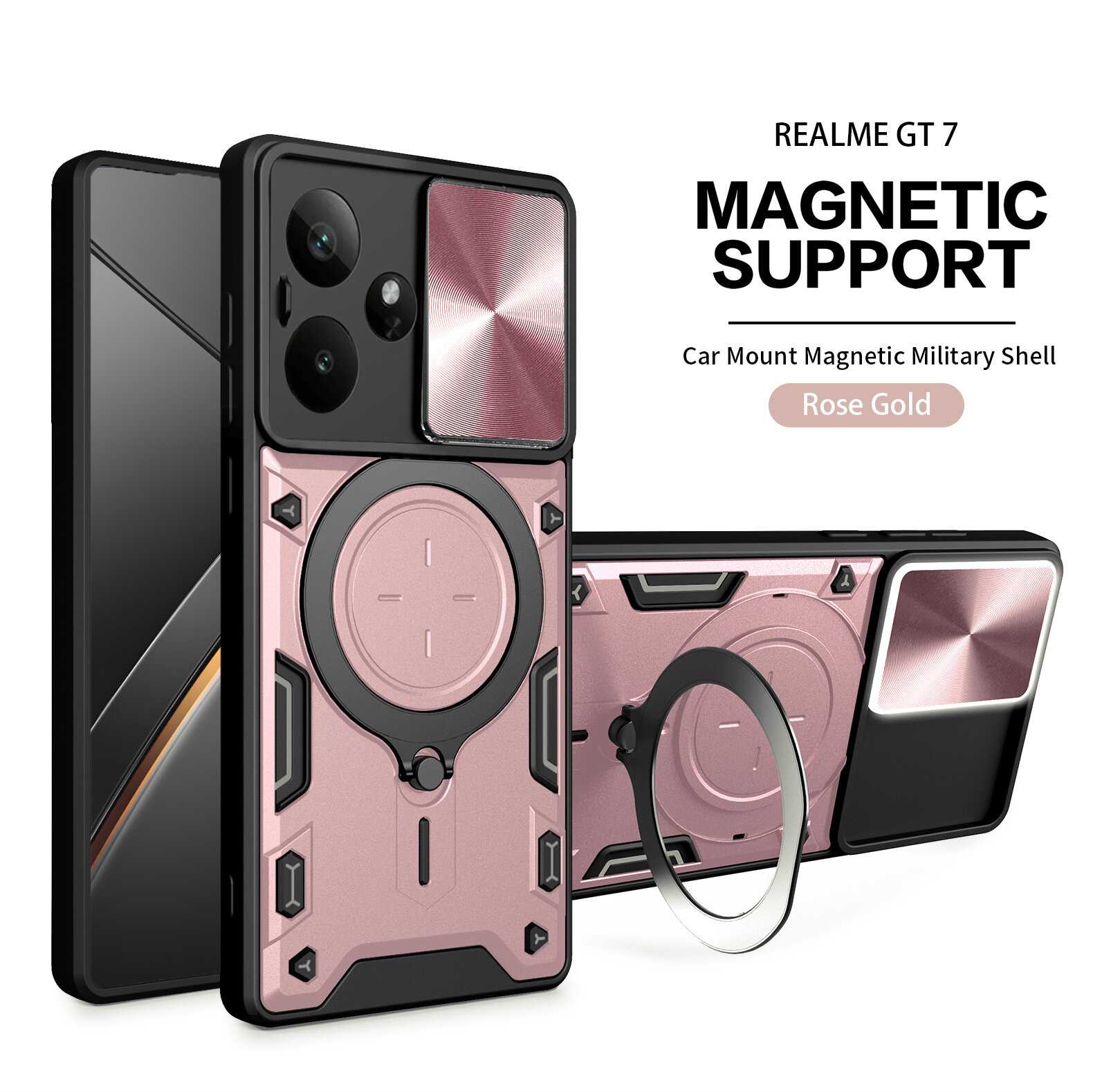Чехол для Realme GT 7 / Реалми ГТ 7, глянцевая поверхность, пластик, защита камеры, ударопрочный, встроенная подставка, realme, Realme GT 7, чехол-кардиомонитор, pink, Jiashang Realme GT 7