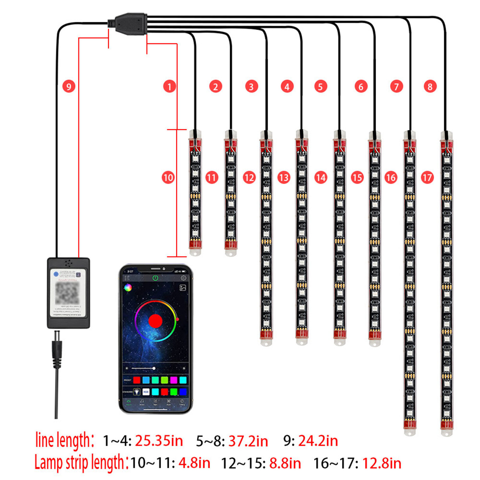8 штук LED-подсветки для мотоцикла, разноцветная мотоциклетная светодиодная подсветка, управление через приложение, световые ленты, защита от воды IP65, регулировка яркости, подключение по Bluetooth 5