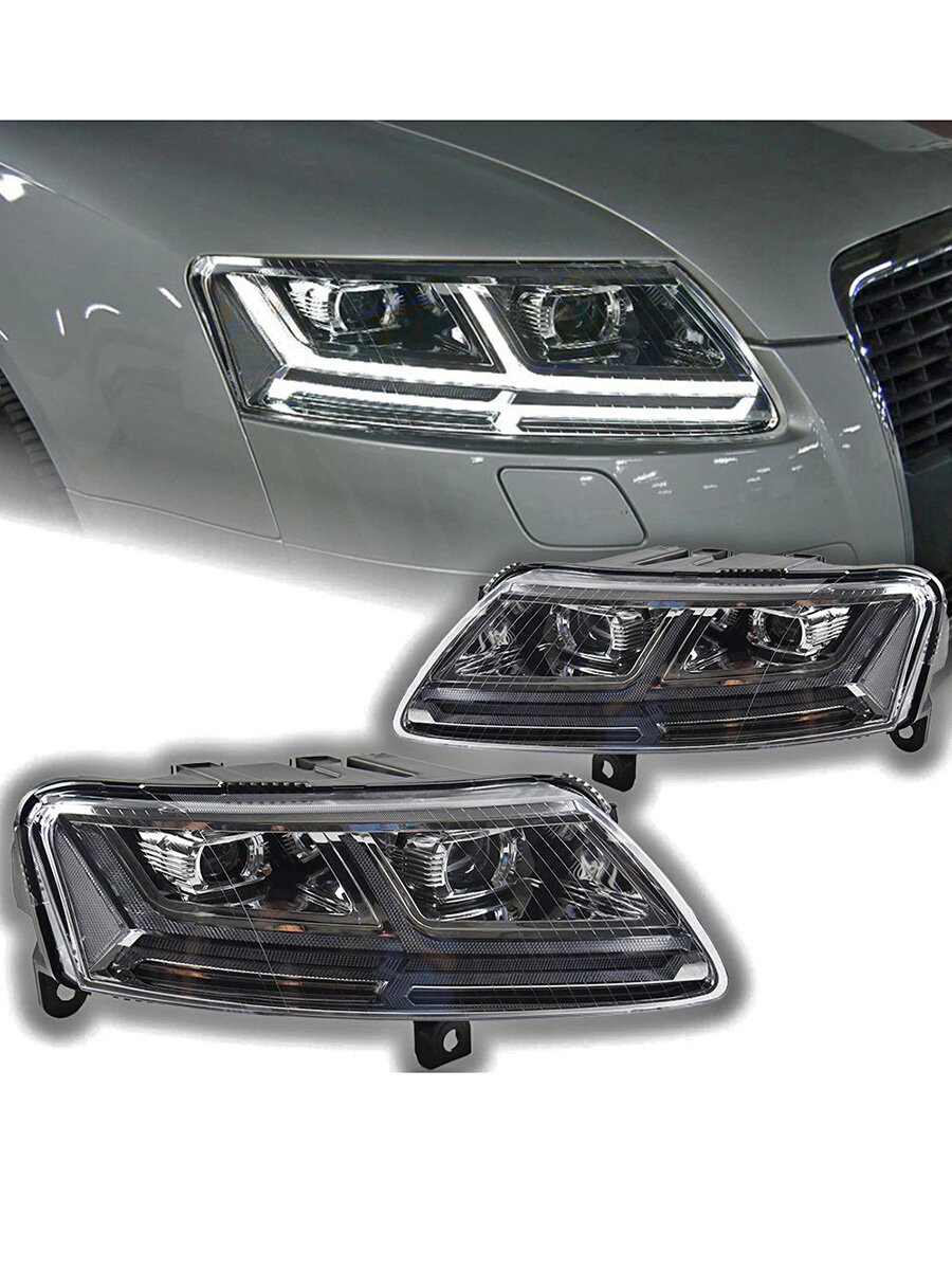 Фары, для Audi A6, оптические элементы, передние, LED, серебристые